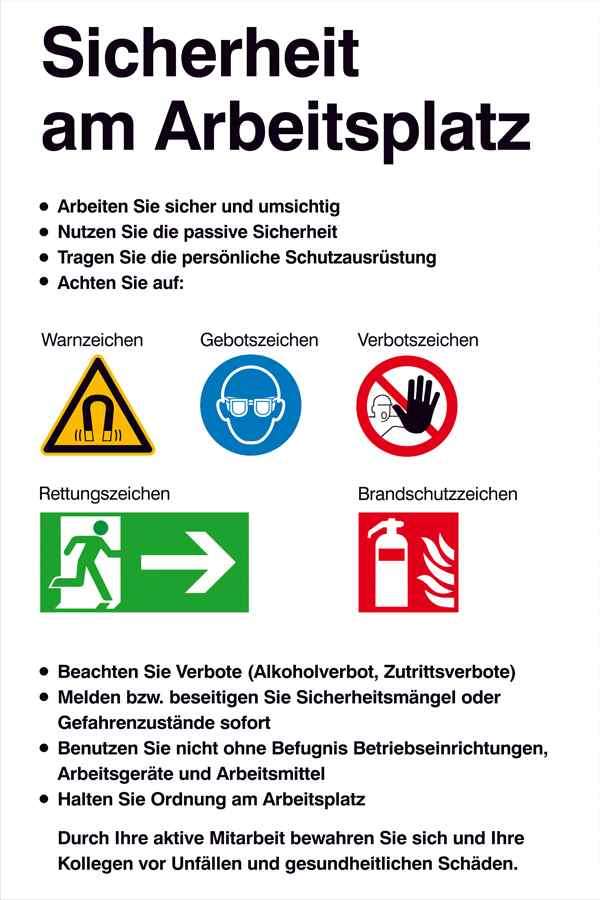 Aushang - Sicherheitskennzeichnung Sicherheit am Arbeitsplatz